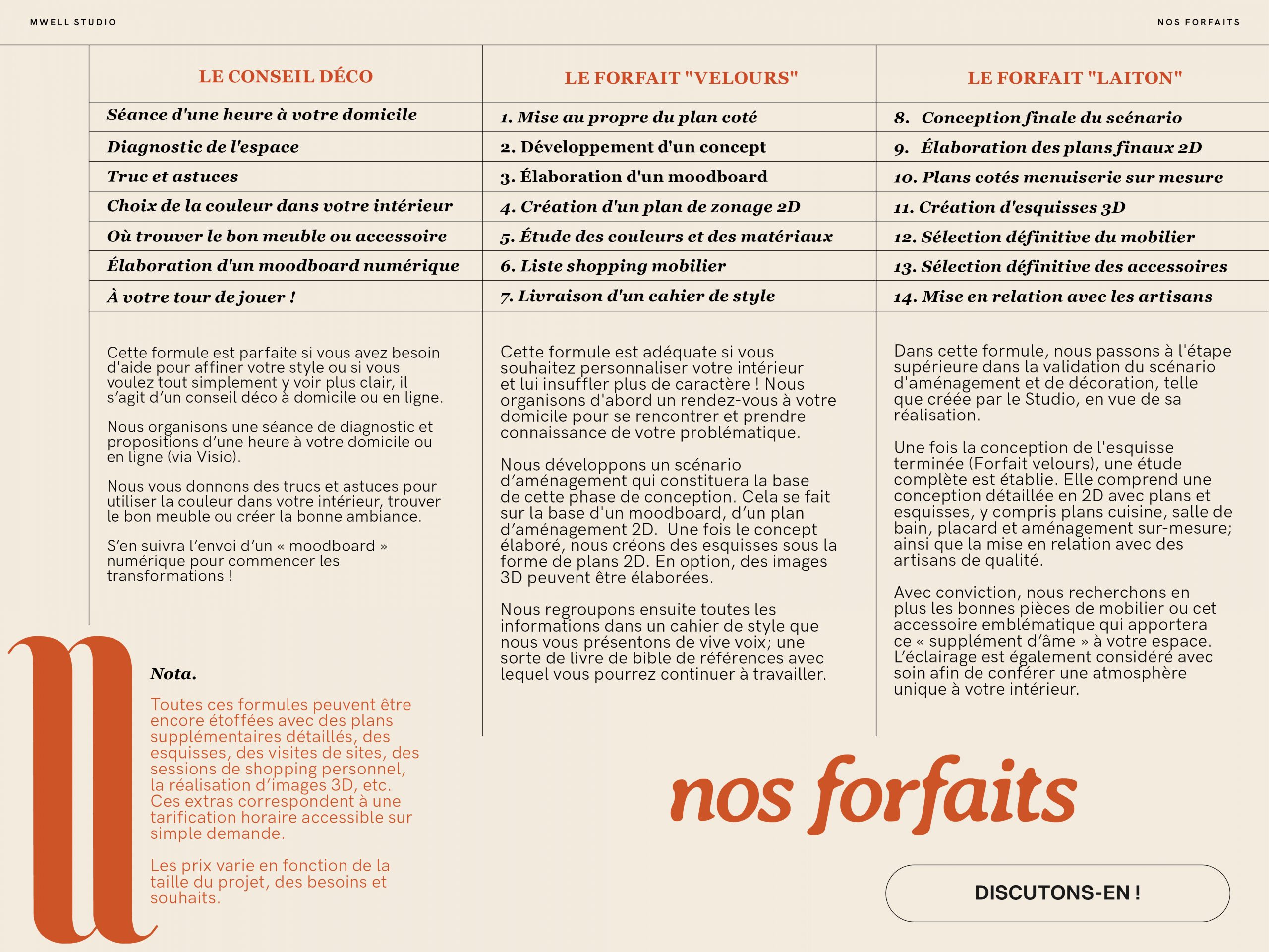 nos forfaits — M Well Studio